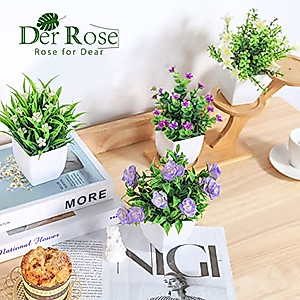 Der Rose 4 Packs Small Fake Plants Mini Artificial Faux Plants with Flowers for Home Room Farmhouse Bathroom Decor Indoor