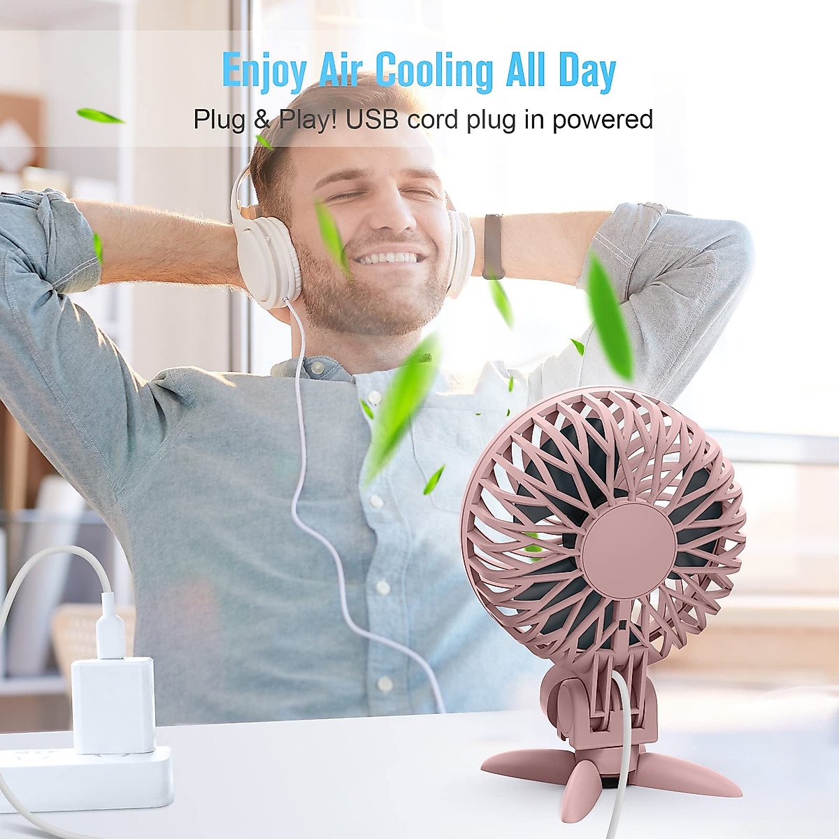 BESKAR Personal USB Desk Fan, CVT Variable Speeds Small Cooling Fan, Strong Wind, Quiet Operation, Adjustable Tilt, Mini Portable Fan for Desktop Office Bed Travel - USB Cord Plug in Powered