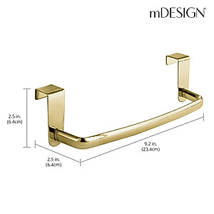 mDesign Steel Metal Wire Over Cabinet Towel Rack Storage Organizer - Hang on Cabinet or Door - Towel Bar Holder for Kitchen - Holds Hand Towels, Washcloths - Spira Collection - Soft Brass