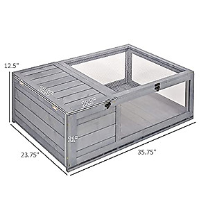 PawHut Wooden Tortoise House Indoor Turtle Habitat Enclosure Outdoor Reptile Cage for Lizards, Geckos, Gray