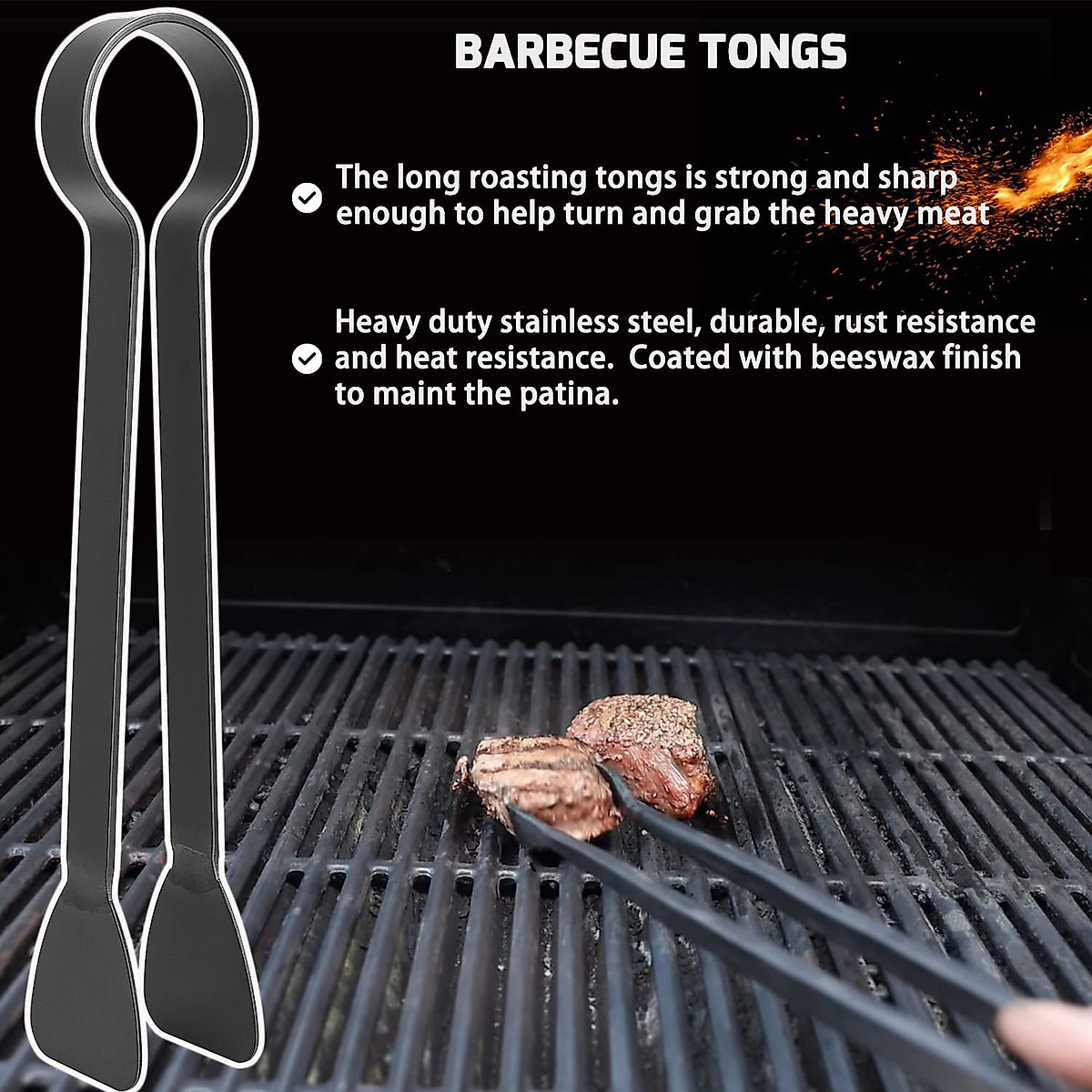 Heavy Duty Forged Utensils BBQ Grill Tool Sets, Blacksmith Hand Forged Grill Tools, Extra Thick Stainless Steel Spatula, Fork and Tongs, for Master Griller,3 Pack