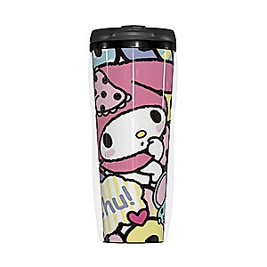 ORPJXIO Coffee Cup Kuromi Anime My Melody Insulated Water Bottle Double-Layer Mug Tumbler Cup With Lid 12 OZ