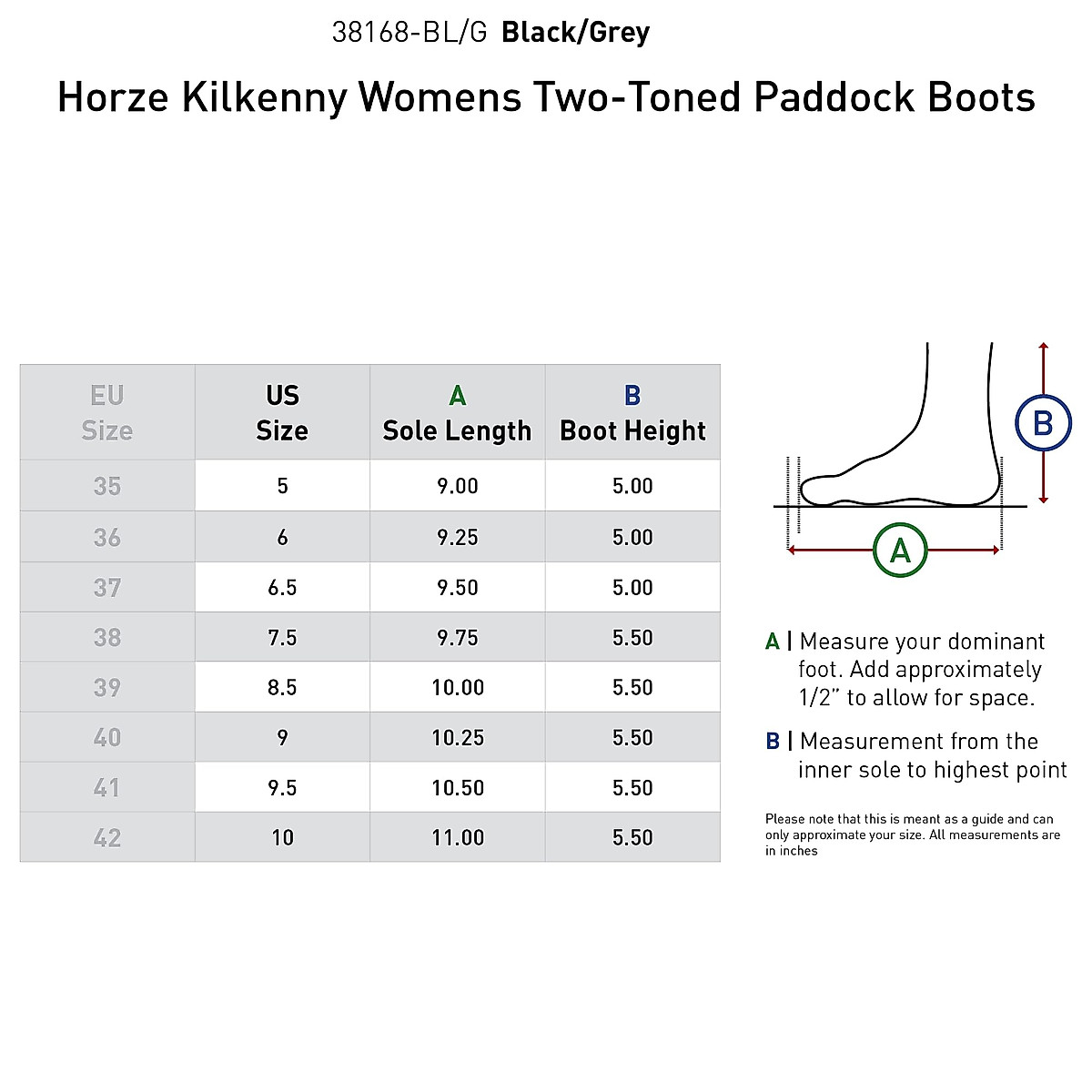 HORZE Kilkenny Women's Two-Toned Paddock Boots - Black/Grey - K 4.5 / W 7