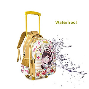 MOHCO Rolling Backpack Cute 16 inch Set 3 in 1 with Lunch Bag and Pencil Case for Girls (Yellow)