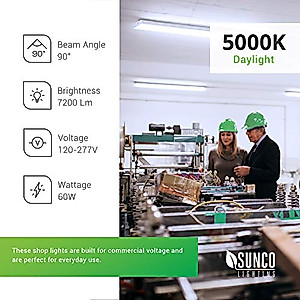 Sunco 8.5" Wraparound Garage LED Shop Light 4FT 5000K Daylight, 60W, 7200 LM, Integrated LED, Prismatic Lens, Hardwired, Linkable, Flush Mount Ceiling Light Fixture - ETL Energy Star 2 Pack