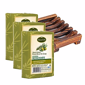 Kalliston, Rosemary Extract Herbal Soap Bar, Greek Extra Virgin Olive Oil, All Natural Aroma, All Skin Types, Crafted in Historic Crete, Greece, Pack of 4