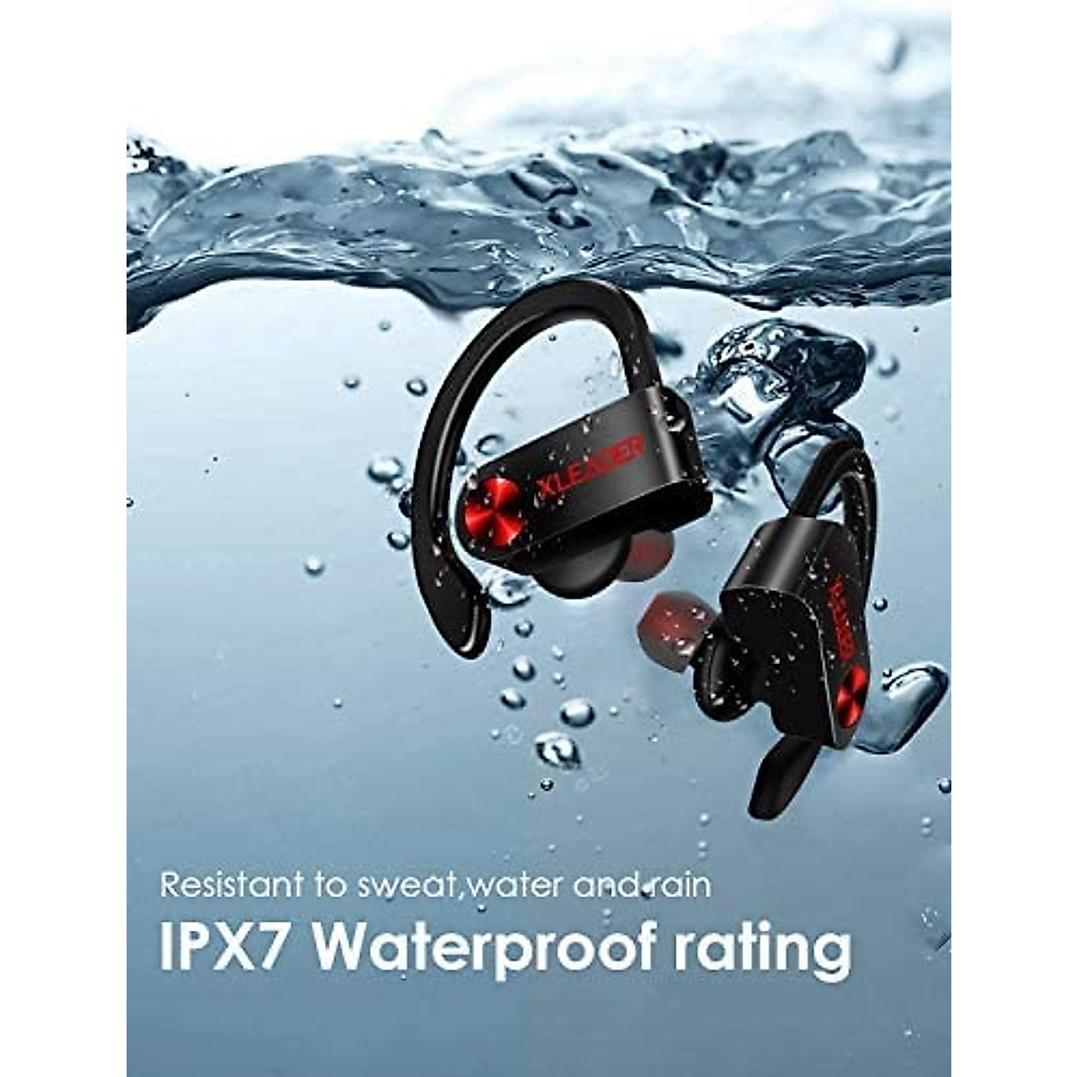 XLEADER Wireless Sports Earbuds Sport3 Pro Bluetooth Earphones with LED Display Charging Case 48H Playtime IPX7 Waterproof Deep Bass Microphone for Running Workout Gym Red