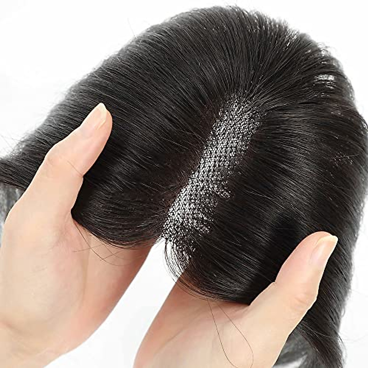 Aimeolyn 16 Inch Large Hair Base toppers for Women,Hair Toppers for women With Bangs 8x8inch,5 Clips Real Human Hair Toppers for thinng Hair