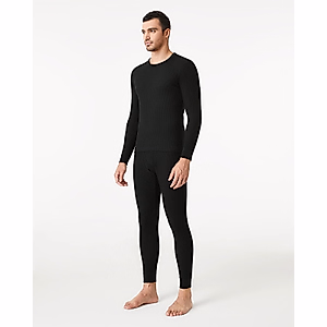 LAPASA Men's Cotton Waffle Thermal Underwear Set Top Long Sleeve Warm Long Johns Base Layer Shirt & Bottom Cold Weather Midweight M60 Medium Black