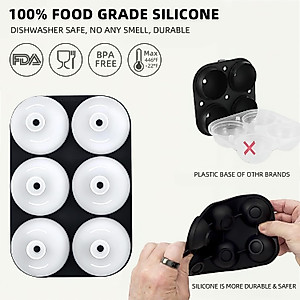 HONYAO Whiskey Cocktail Ice Mold, Easy Fill and Release Silicone Round Ice Ball Maker Mold Large Square Ice Cube Tray with Lid - 6 Ice Balls + 6 Ice Cubes Black