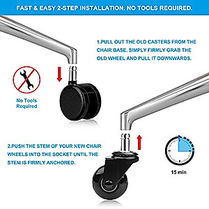 Office Chair Caster Replacement Wheel for Hardwood Floor and Carpet,2"Heavy Duty Universal Floor Safe Caster Set of 5,Rubber Wheels Office Chair to Replace Office Chair mats,fits 98% Chairs