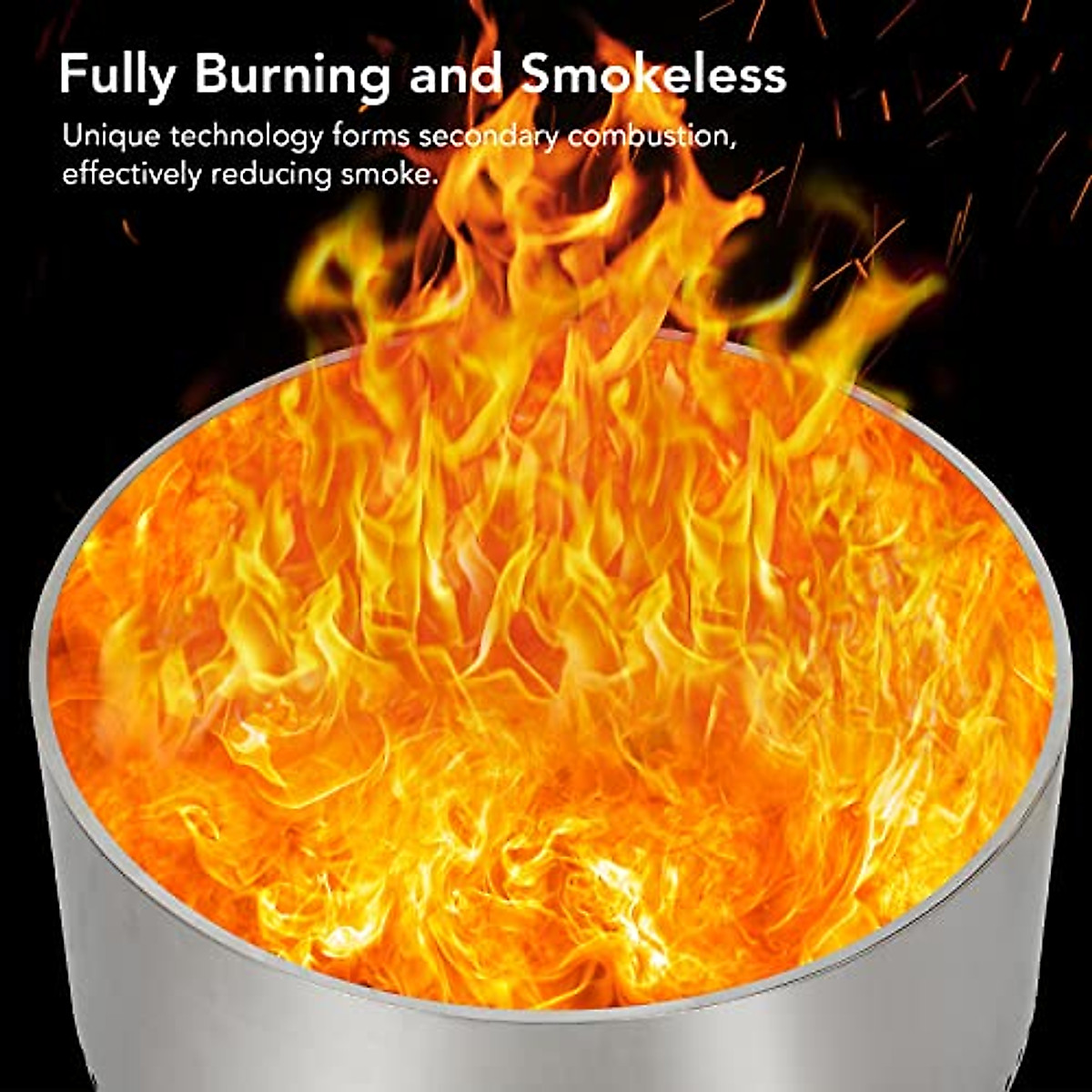 27" Portable Stainless Steel Smokeless Fire Pit with Removable Stand and Ash Pan - For Camping, Backyard, Patio