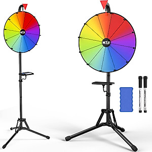 ORWOD 16 Inch Prize Wheel - Spinning Wheel with Folding Tripod, Height Adjustable Wheel Spinner, 12 Color Slots Raffle Wheel with 2 Dry Erase Markers & Eraser for Carnival, Fortune Spinning Game