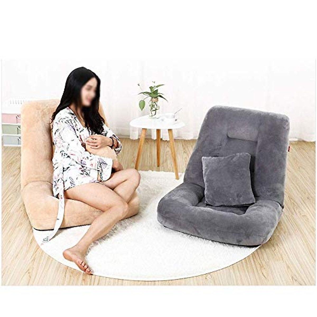 LLLY Adjustable Folding Lazy Floor Sofa Chair Stylish Couch Beds Lounge Chair with Pillow (Color : White-Patch Five-Pointed star4)