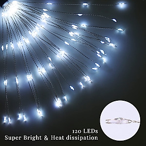 Solar Firework Lights - 4 Pack 120 LED Decorative Starburst Lights, 12 Hrs Working Time, for Garden Pathway, Courtyards, Wedding & Christmas Decor (Cool White)