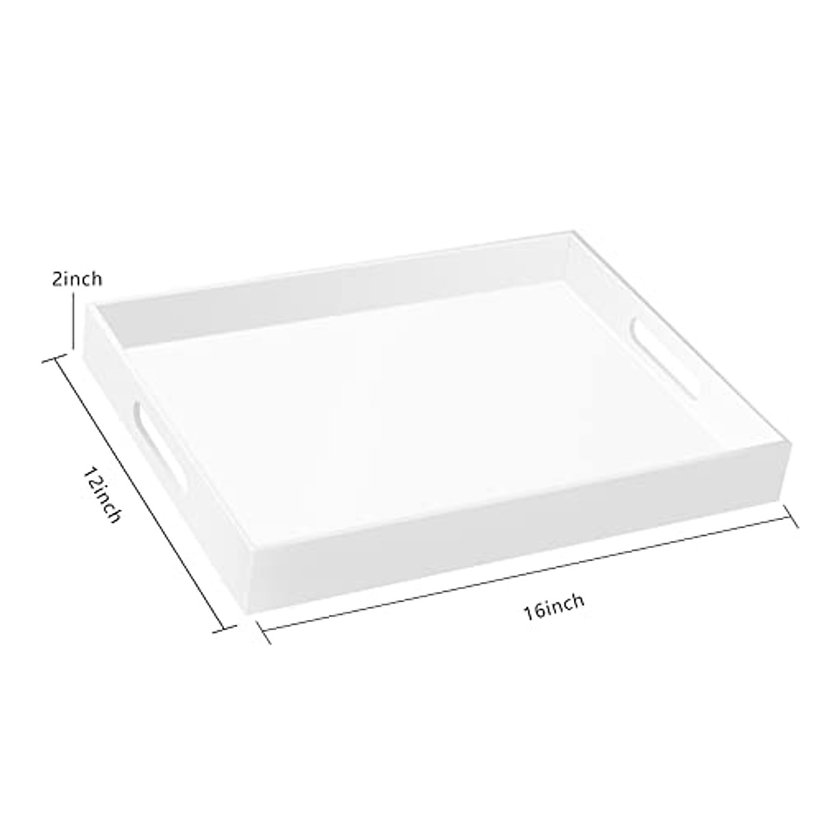 MIKINEE 12×16 Inches Glossy White Acrylic Serving Tray with Handles Ottoman Tray Decorative Tray Spill-Proof Water-Proof Coffee Table Space Saver Countertop Organizer Platter with Safe Edge