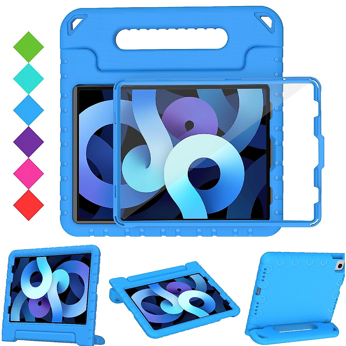 BMOUO Kids Case for iPad Air 5th/4th Generation (10.9 inch,2022/2020), iPad Air 5/4 Case with Screen Protector, Shockproof Protective Kids Case with Handle Stand for iPad Air 4/5 Gen, Blue