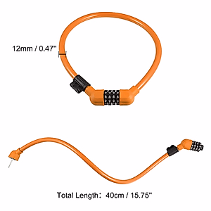 X AUTOHAUX 40cmx12mm Bike Locks Cable Portable 4 Digit Security Resettable Combination Bicycle Cable Lock with Lock Frame Orange