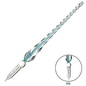 Glass Dip Pen Set Vintage Handmade Glass Signature Pen Elegant Crystal Dip Pen Sign Gift Pen (Light Blue)