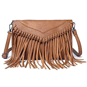 Lytosmoo Vintage Fringe Purse Fringe Hobo Bags for Women Vegan Leather Tassel Hippie Crossbody Bag 02-Brown