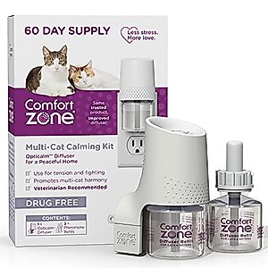 Comfort Zone Multi Cat Calming Diffuser Starter Kit: 1 Diffuser & 2 Refills; Pheromones to Reduce Cat Fighting, Spraying & Scratching