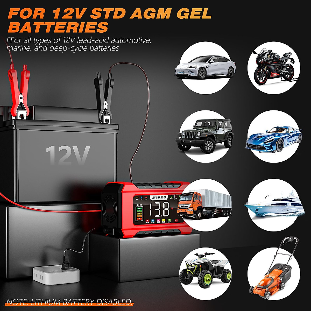 YONHAN Battery Charger 6Amp Smart Car Battery Trickle Charger Automotive with LED Color Display, 12V Battery Maintainer Desulfator for Car, Truck, Motorcycle, Lawn Mower & Marine Lead Acid Batterie