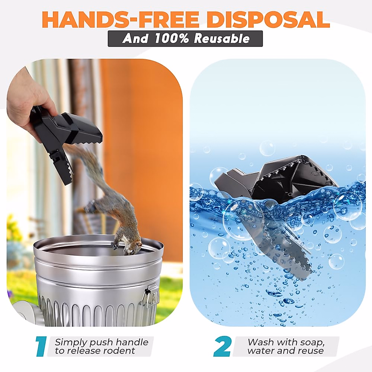 Squirrel Trap (2 Pack) - Consistent & Humane Kill Every Time with no Failures - Powerful Spring - 5" Large Opening - 96% Instant Kill - for Attic, Garden, Forest & More - Reusable - Easy Setup