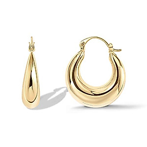 PAVOI 14K Gold Plated Sterling Silver Post Chunky Hoops | Thick Lightweight Gold Hoop Earrings for Women (Yellow Gold, 17mm)