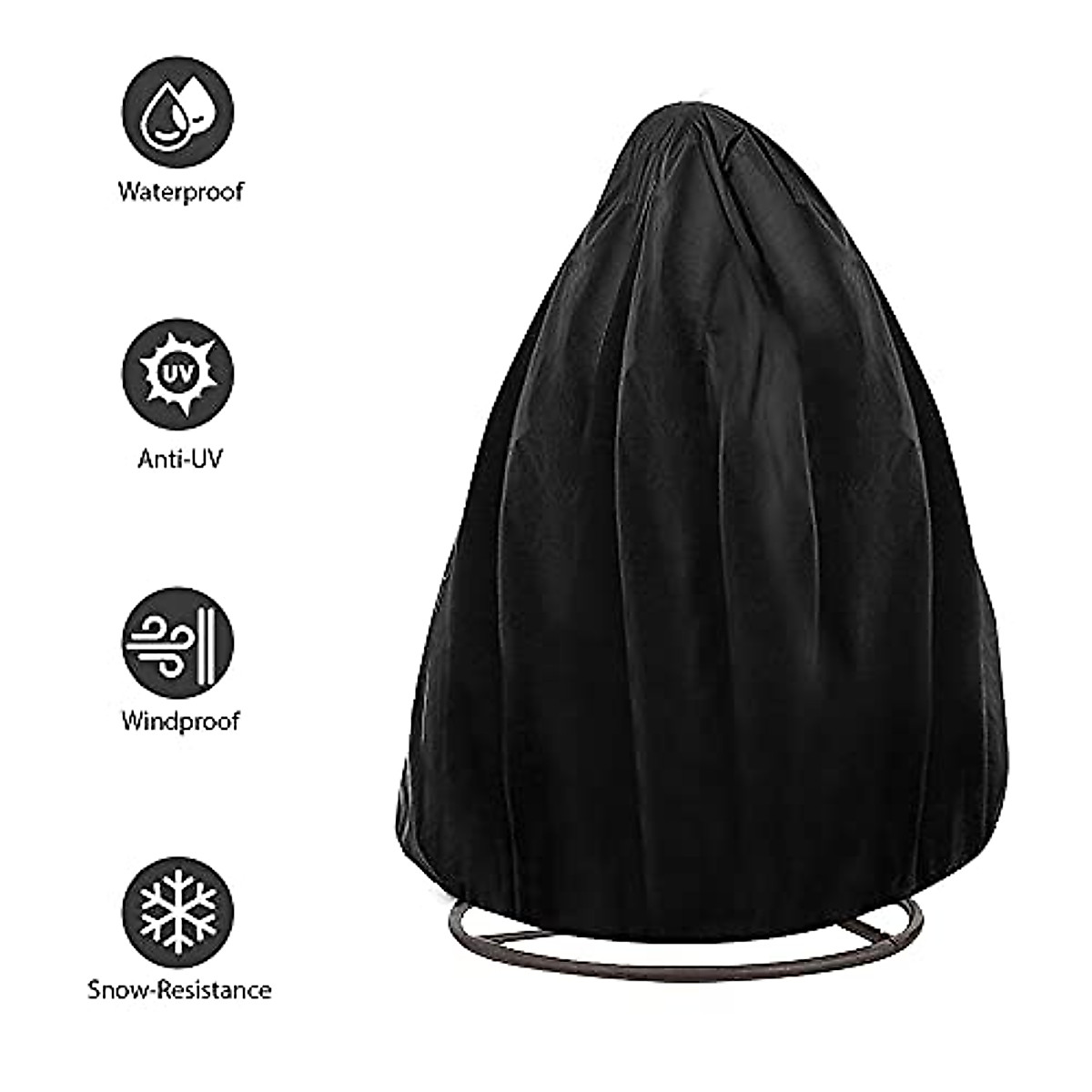 VAlinks Patio Egg Chair Cover with Zipper Buckle & Drawstring, Waterproof Windproof Anti-UV Outdoor Swing Hanging Chair Cover for Wicker Egg Swing, Black