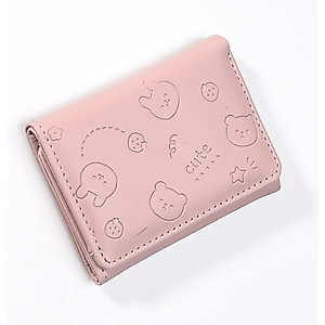YaJaMa Cute Rabbit Bear Women Wallet Small PU Leather Trifold Slim Credit Card Case Holder Organizer with ID Window for Girls (Pink)