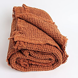 PÜSKÜL - Waffle Throw Blanket, Cotton Throw and Blanket for Couch, Waffle Weave Throw for Sofa, TV Blanket, Beach Mat, Lightweight Blanket (Rust)