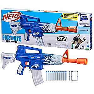 Nerf Fortnite Blue Shock Blaster, 10 Dart Clip, 10 Elite Nerf Darts, includes Bonus Code to Unlock The Beat Wrap in The Game, Motorized Dart Blaster