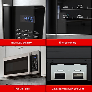 Galanz GLOMJA17S2B-10 Over-The-Range Microwave, Energy Saving/ECO Mode, 30-second Express Cooking, 9 Auto-cook Programs, 1000W/120Volts, 1.7 Cu.Ft, Stainless Steel