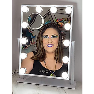 Kotdning Large Vanity Mirror with Lights, Hollywood Lighted Makeup Mirror with 12 Dimmable LED Bulbs for Dressing Room & Bedroom, Detachable 10x Magnification 360°Ratation