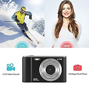 Andoer Portable Digital Camera 48MP 2.7K 2.88-inch IPS Screen 16X Zoom Auto Focus Self-Timer 128GB Extended Memory Face Detection Anti-Shaking with 2pcs Batteries Hand Strap Carry Pouch