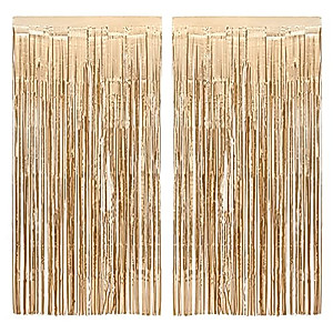 xo, Fetti Party Decorations Matte Gold Fringe Foil Curtain - Set of 2 | Bachelorette, Bridal Shower Backdrop, Wedding, Birthday Photo Booth