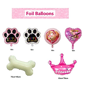 Pink Dog Birthday Party Decorations, Paw Theme Party Supplies Set for Girl’s/Boy’s with Balloons Garland kit, Pink Dog Backdrop, Dog Foil Balloons (PINK-A)
