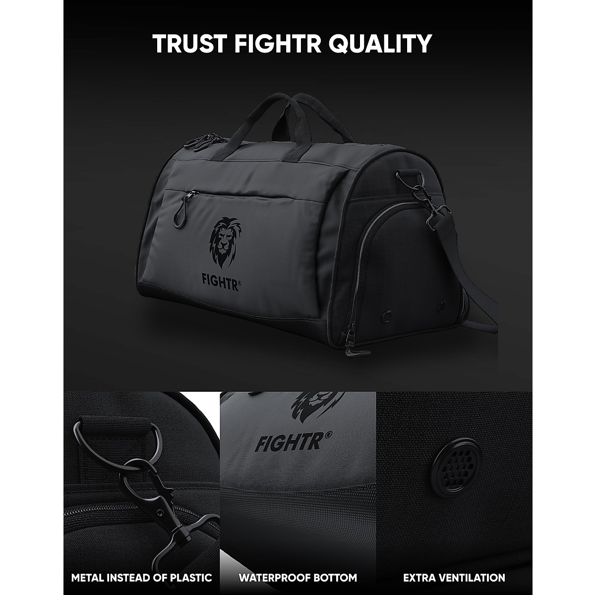 FIGHTR® Sports bag & travel Duffel bag for men and women - with shoe compartment & wet compartment - bag for sports, fitness & travel - training bag, gym bag, martial arts bag