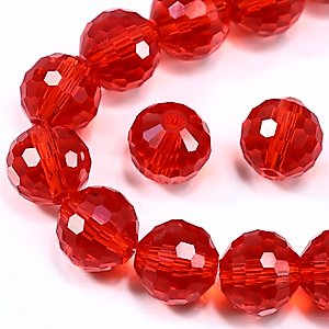Dowarm 150PCS 6MM Round Crystal Glass Beads for Jewelry Making, Red/Siam Faceted Crystal Beads for Crafts Bracelet Wind Chimes Suncatcher, #5003 Crystal Rondelle Spacer Beads, Loose Gemstones