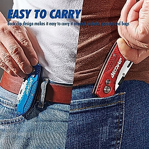 BECOWIN 3-Pack Folding Utility Knife, Stainless Steel Box Cutter with Quick Change Blade and Belt Clip for Cartons, Cardboard and Boxes, Extra 12pcs SK5 Blade