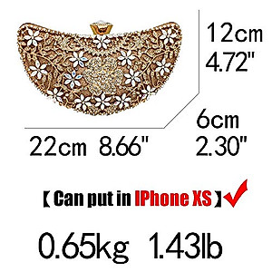 Boutique De FGG Half Moon Women Flower Evening Bags Bridal Crystal Clutch Purse Party Dinner Rhinestone Handbags (Gold)