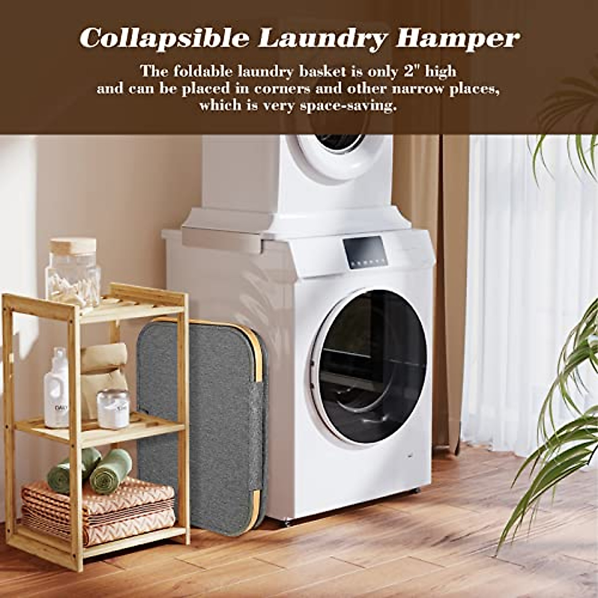 Large Laundry Basket with Lid - Collapsible Laundry Basket with Bamboo Handles, 100L Laundry Hamper for Clothes and Toys Storage, Hampers for Laundry with Inner Bag for Bathroom, Bedroom Grey