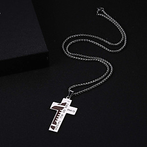 Susook Football Cross Necklace for Men Bible Verse I CAN DO All Things Stainless Steel Sport Pendant for Men(Silver)