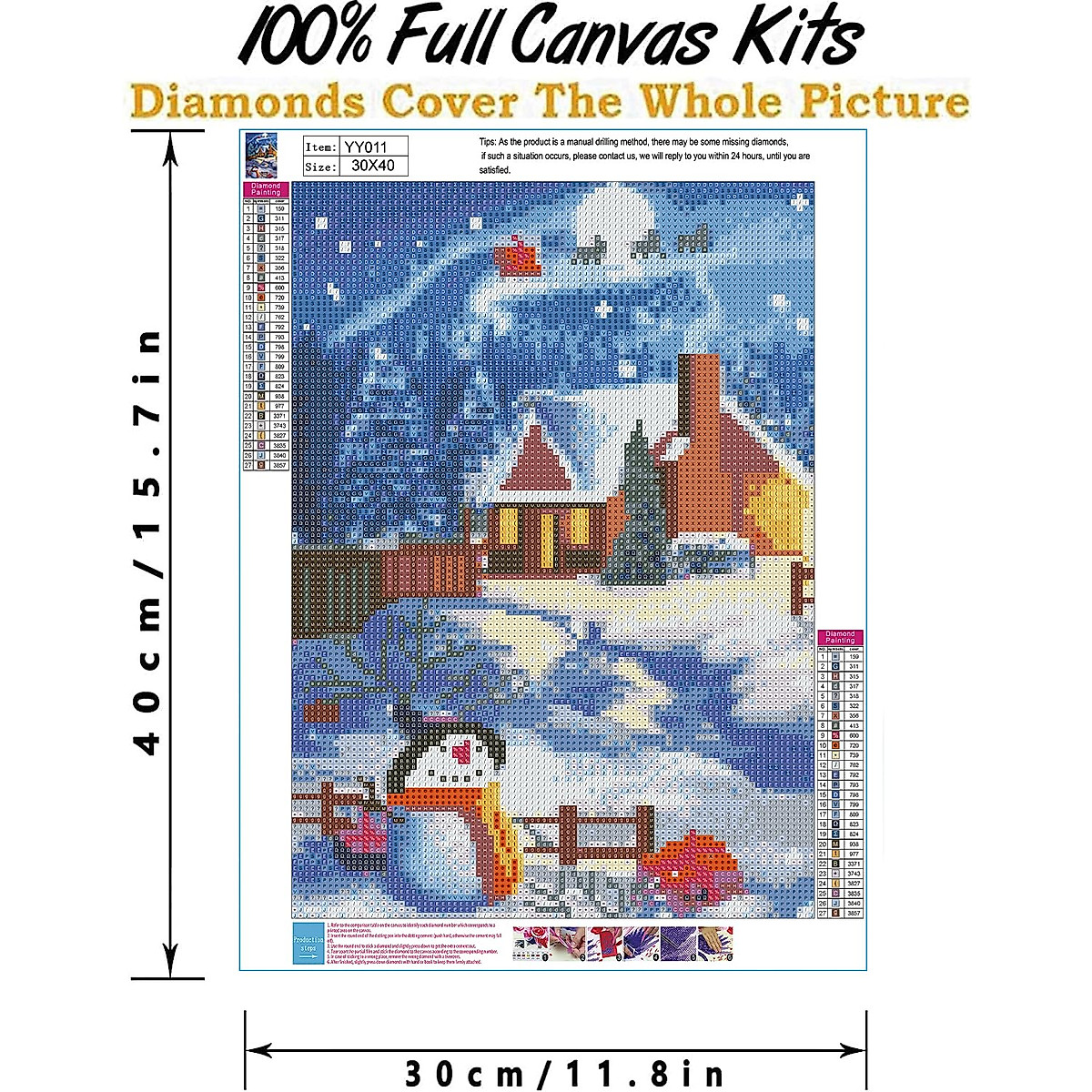 Yonmlenm Christmas Night Diamond Art Kits-Adult DIY Snowman House Round Dot Diamond Art Kits,Suitable for Gift Home Bedroom Living Room Wall Decoration(12×16)