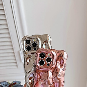 JANDM Case for iPhone 14 Pro Max,3D Wave Bubble Shape Ripple Chrome Pattern Soft Non-Yellowing Bumper Case Glitter Shiny Camera Shockproof Women Girls Cover Case for iPhone 14 Pro Max -Silver