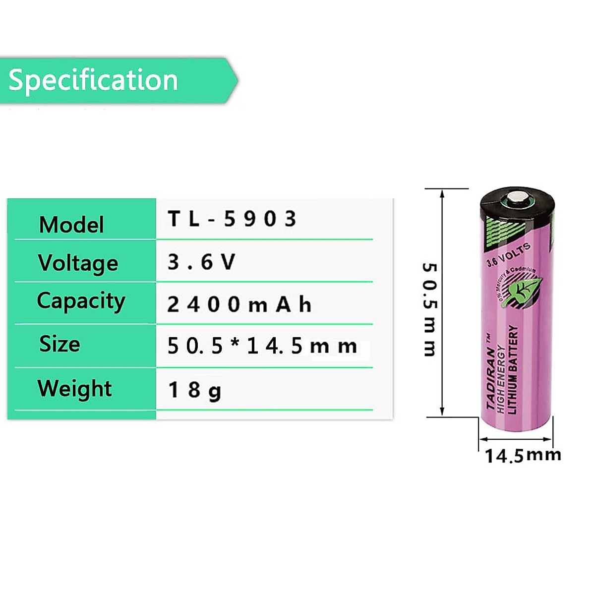STEPMAX 10 Pack Tadiran TL-5903 ER14500 AA PLC Lithium Battery,3.6V 2400mAh Replacement Lithium Battery for Siemens S7-400 6ES7971-0BA00 (Non-Rechargeable)