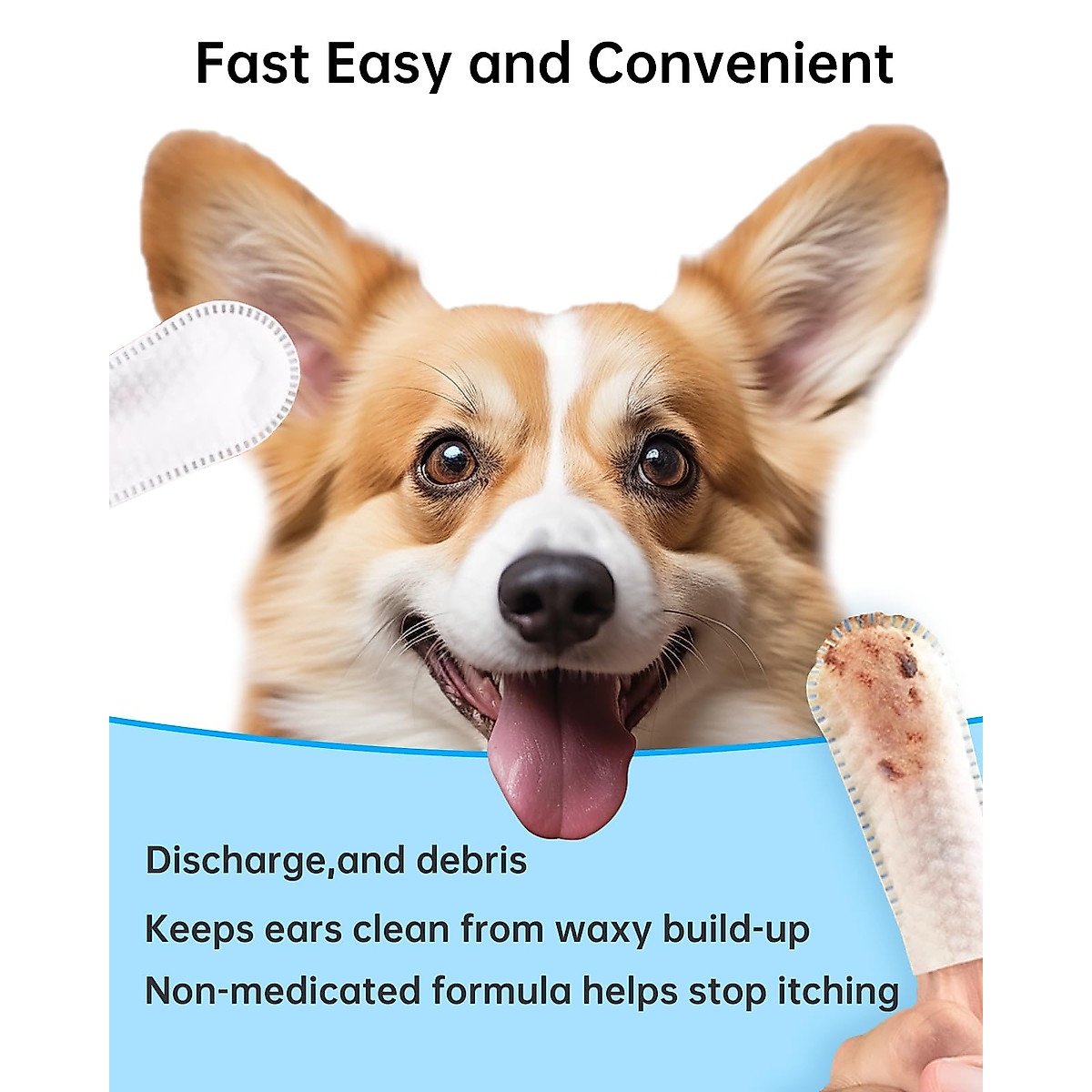 Vostuve Dog Ear Wipes Finger, Ear Finger Wipes for Dogs & Cats, Ear Cleaner Finger Wipes for Ear Wax, Debris, Deodorizes, Relieve Ear Itching & Inflammation, Natural Pet Ear Wipe for Dog, 50 Count