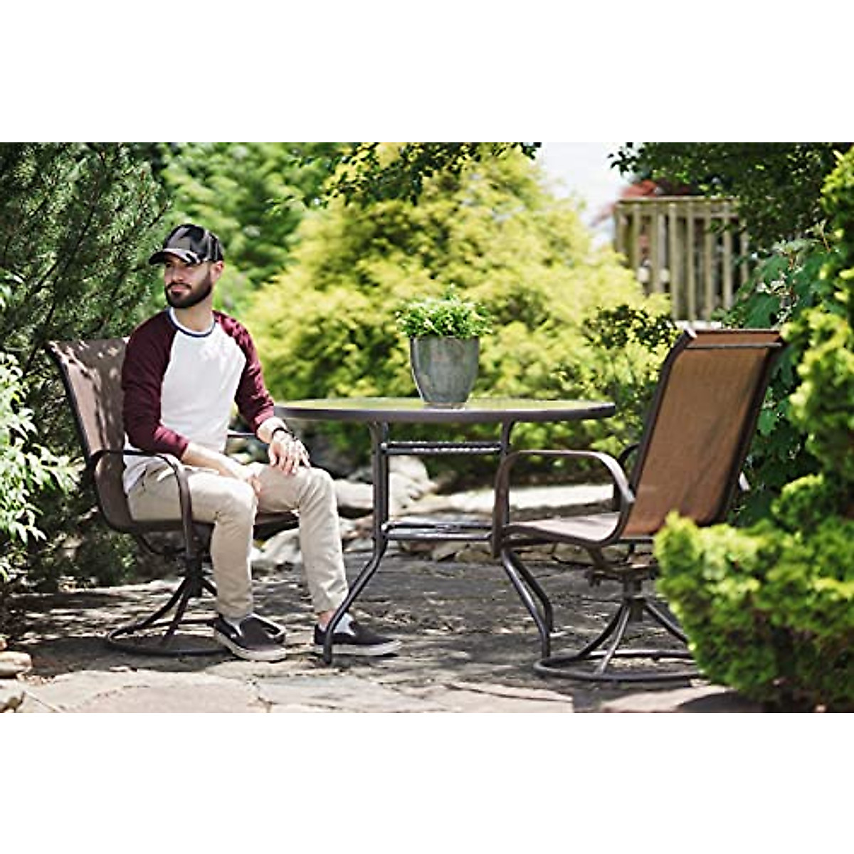 Courtyard Creations Sienna Collection Round 40" Table and Four Swivel Rocker Chairs, Brown (5-Piece Set)