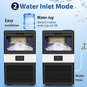 Commercial Ice Maker Machine, 70 LBS/24H Under Counter Large Ice Machine w/ 10 LBS Capacity Ice Storage Bin, 2 Water Inlet Modes, Freestanding and Built in Ice Maker for Bar/Home/Office/Shop, White