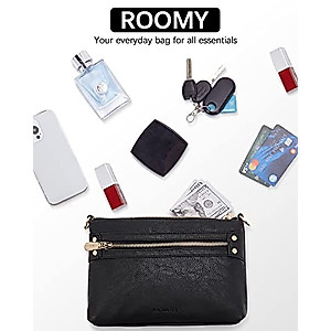 BOSTANTEN Small Purses for Women Crossbody Bags Leather Wristlet Purse with Zipper Pocket Casual Clutch Bag Black